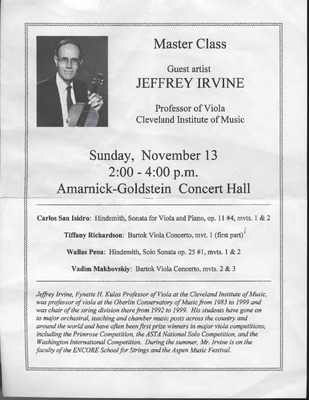"2005-2006 Master Class - Jeffrey Irvine (Viola)" by Jeffrey Irvine ...